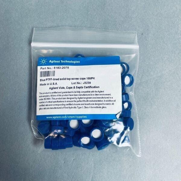 Agilent Screw Cap Blue PTFE Lined for 9 mm Vials Total of 100 Caps ...