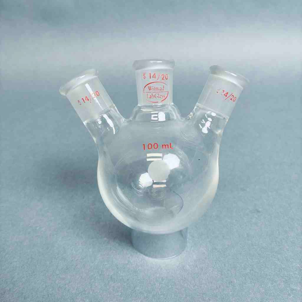 LabGlass 100 ml 3-Neck Round Bottom Flask Angled 14/20 Outer Joint ...