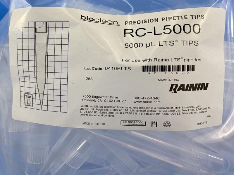 Rainin Pipette Tips BioClean 5000 ul 4 Packs with 250 Tips Each — Life ...