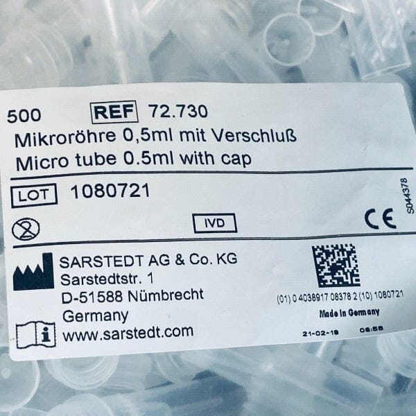 Sarstedt Microtube 0.5 ml Pack with 500 Tubes — Life Sciences Trading